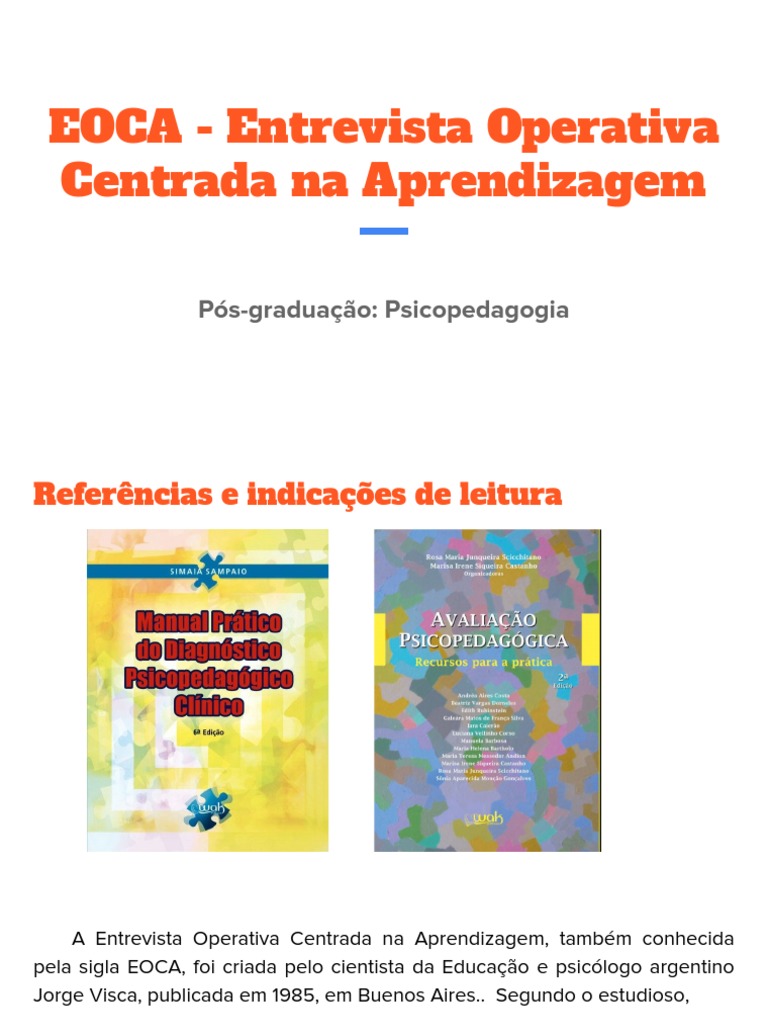 EOCA - Entrevista Operativa Centrada Na Aprendizagem: Pós-Graduação ...