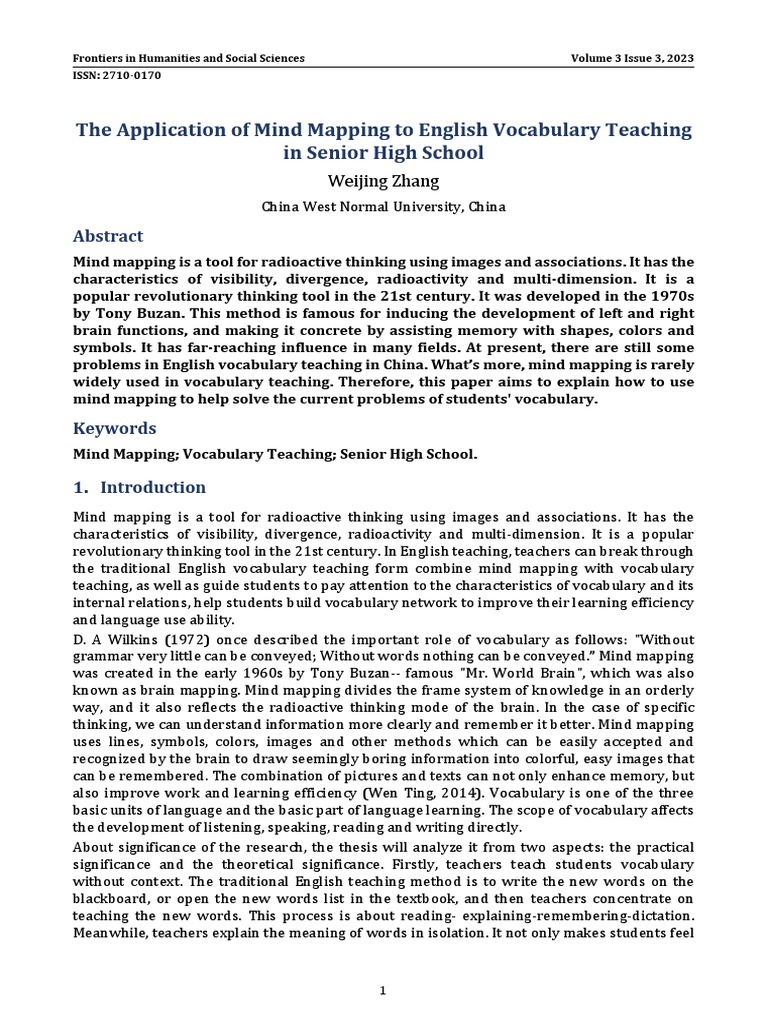 The Application of Mind Mapping To English Vocabulary Teaching in Senior High School | PDF ...