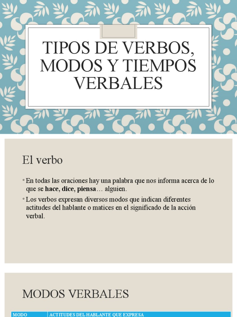 Tipos de Verbos, Modos y Tiempos Verbales | PDF