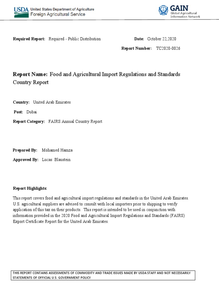 Food and Agricultural Import Regulations and Standards Country Report ...