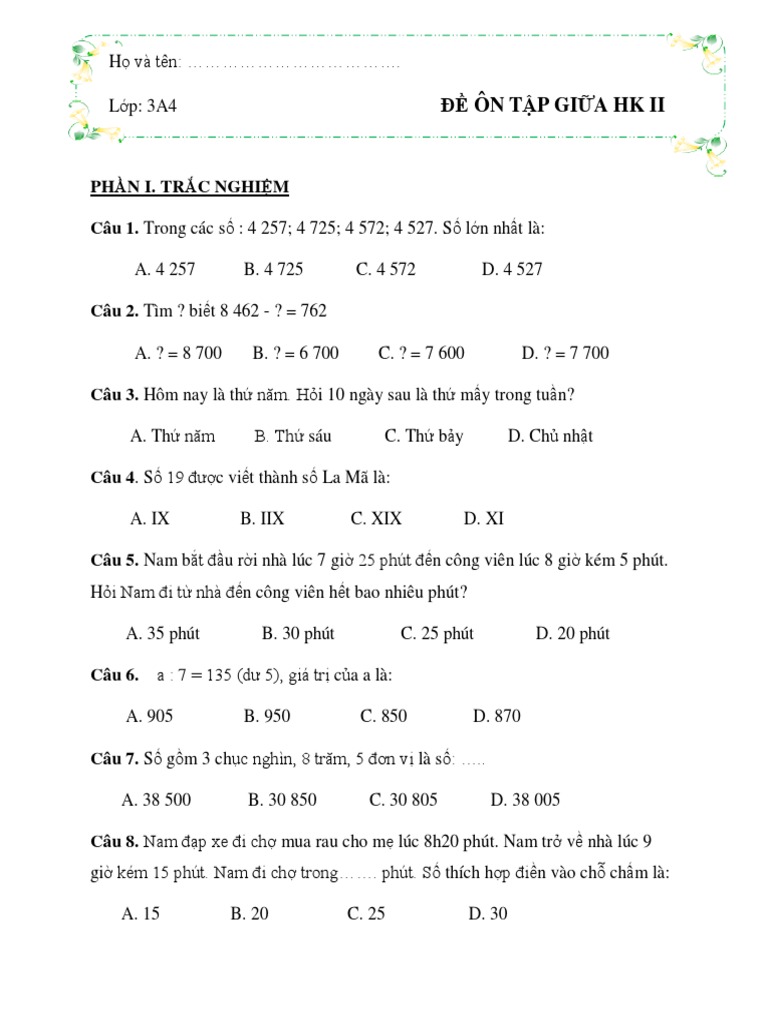 ĐỀ ÔN GIỮA HKII | PDF