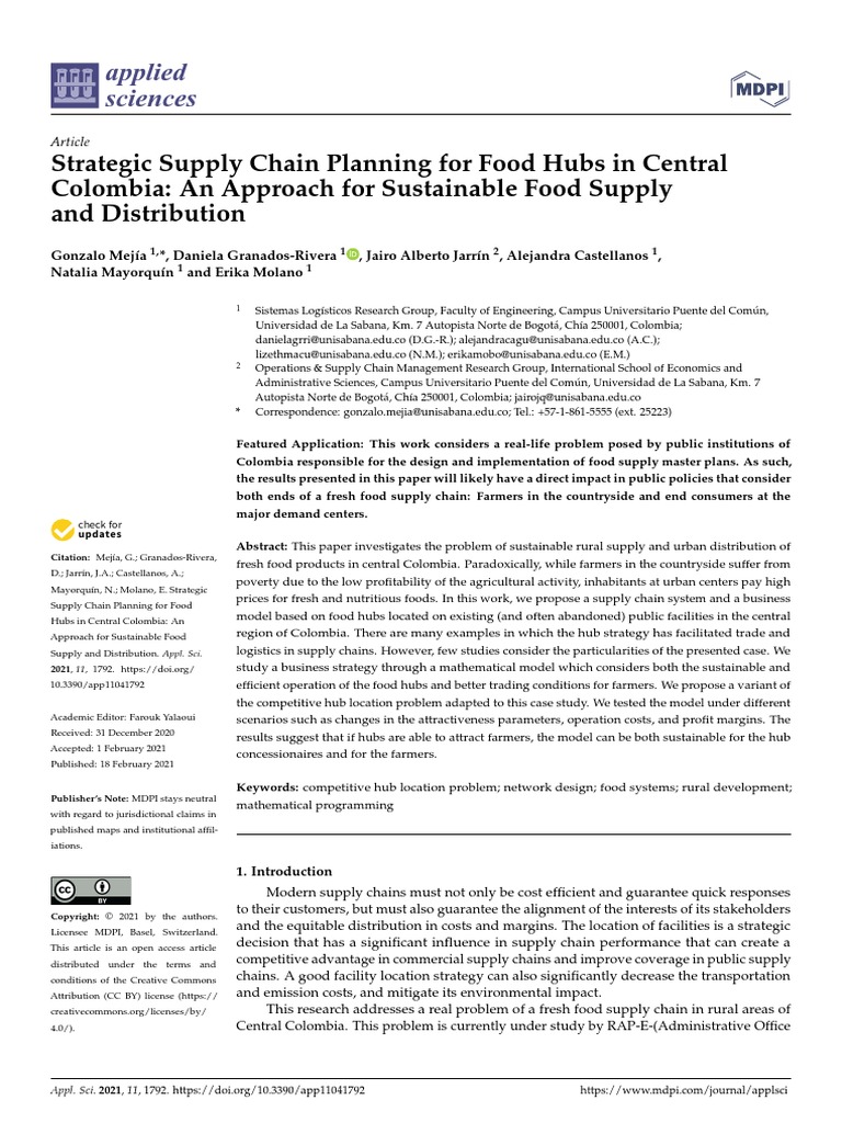 Strategic Supply Chain Planning For Food Hubs in Central Columbia-An ...