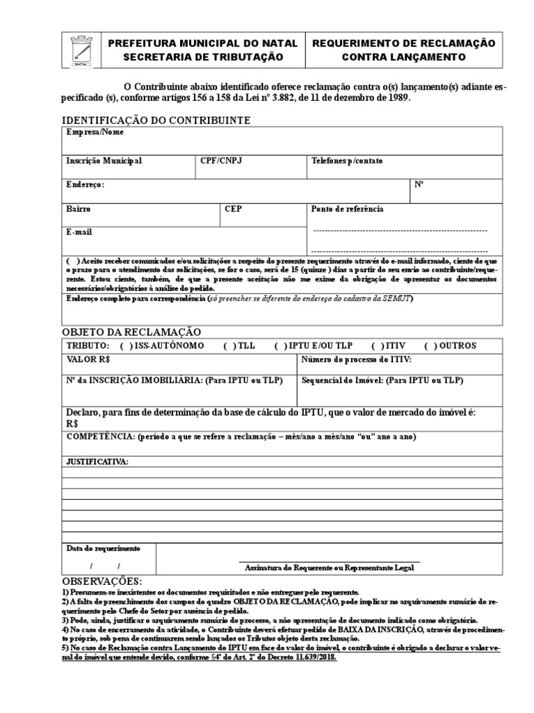 Requerimento de Reclamacao Contra Lancamento | PDF | Impostos