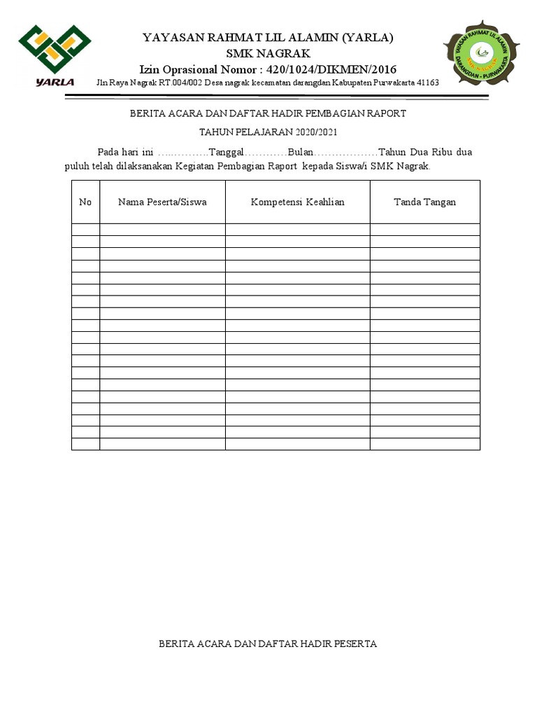 Berita Acara Dan Daftar Hadir Pembekalan PKL | PDF