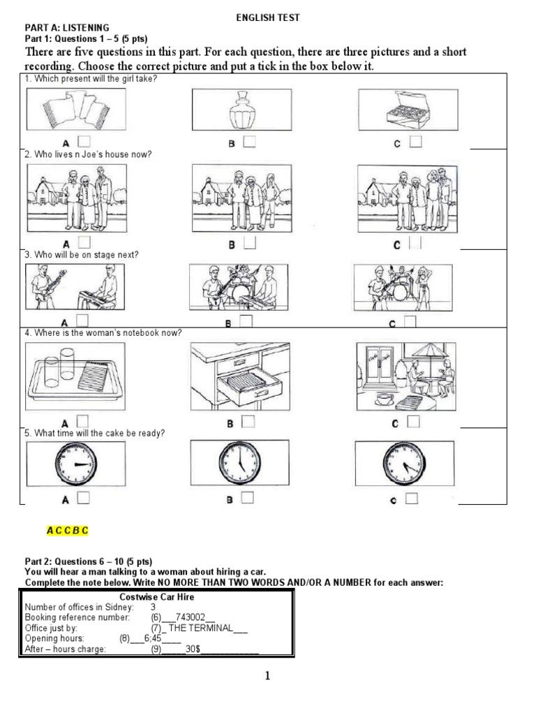 Comprehensive English Test with Detailed Analysis of Listening, Grammar ...