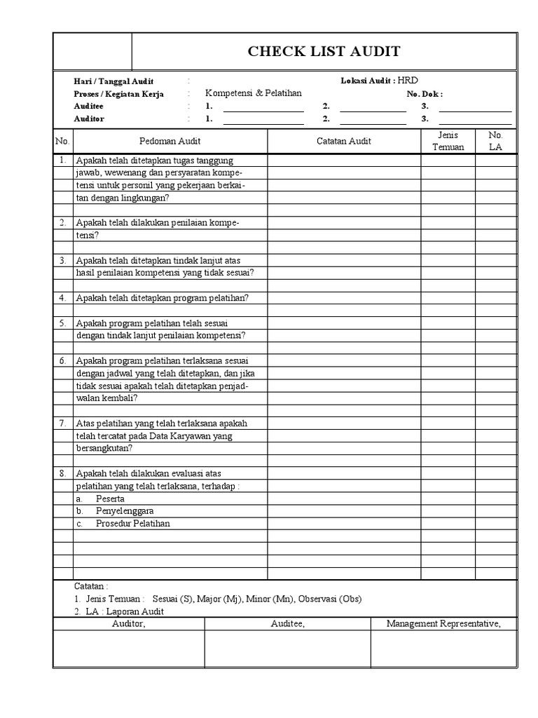 6 - Contoh Ceklist Audit Internal | PDF