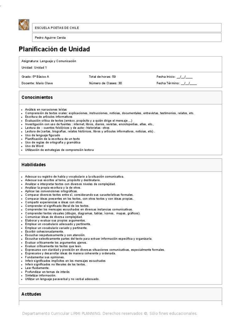 Lenguaje y Comunicación-5º Básico A-Unidad+1 | PDF | Información ...