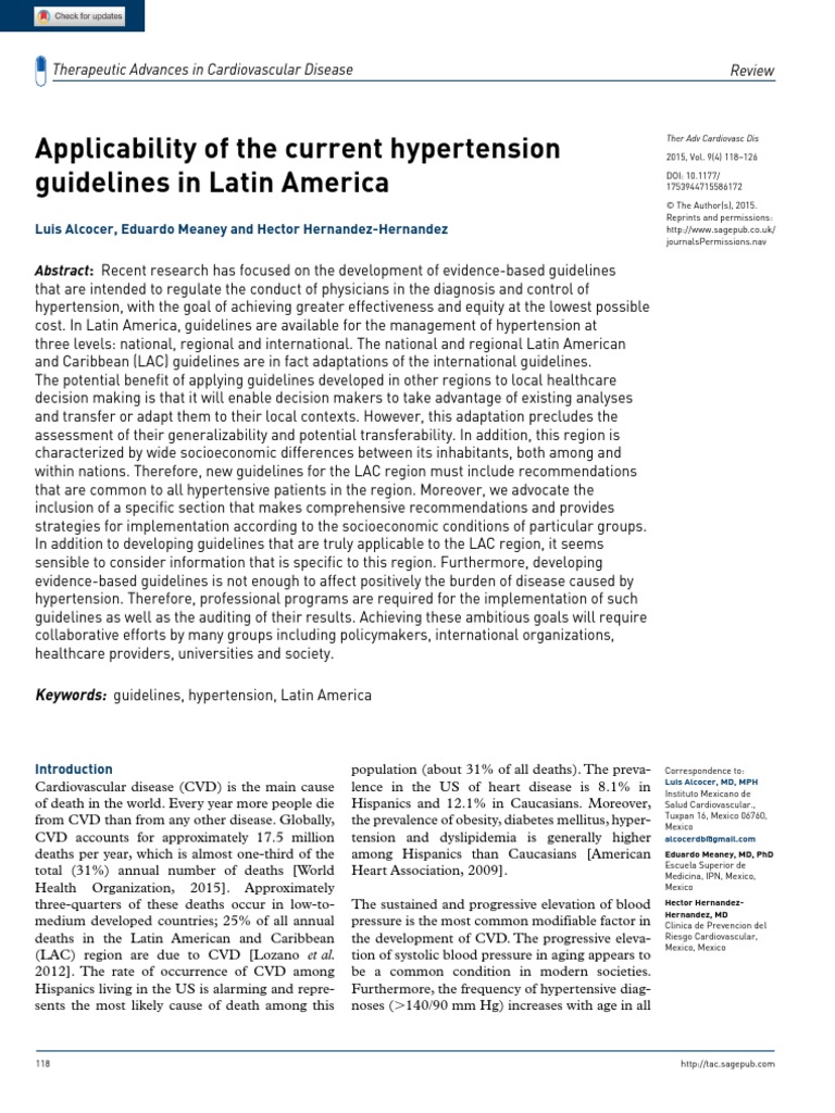 Applicability of The Current Hypertension Guidelines in Latin America ...