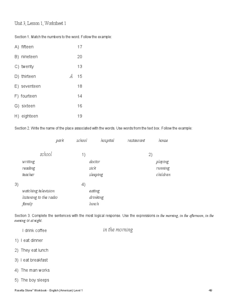 Unit 3, Lesson 1, Worksheet 1 | PDF | Lunch