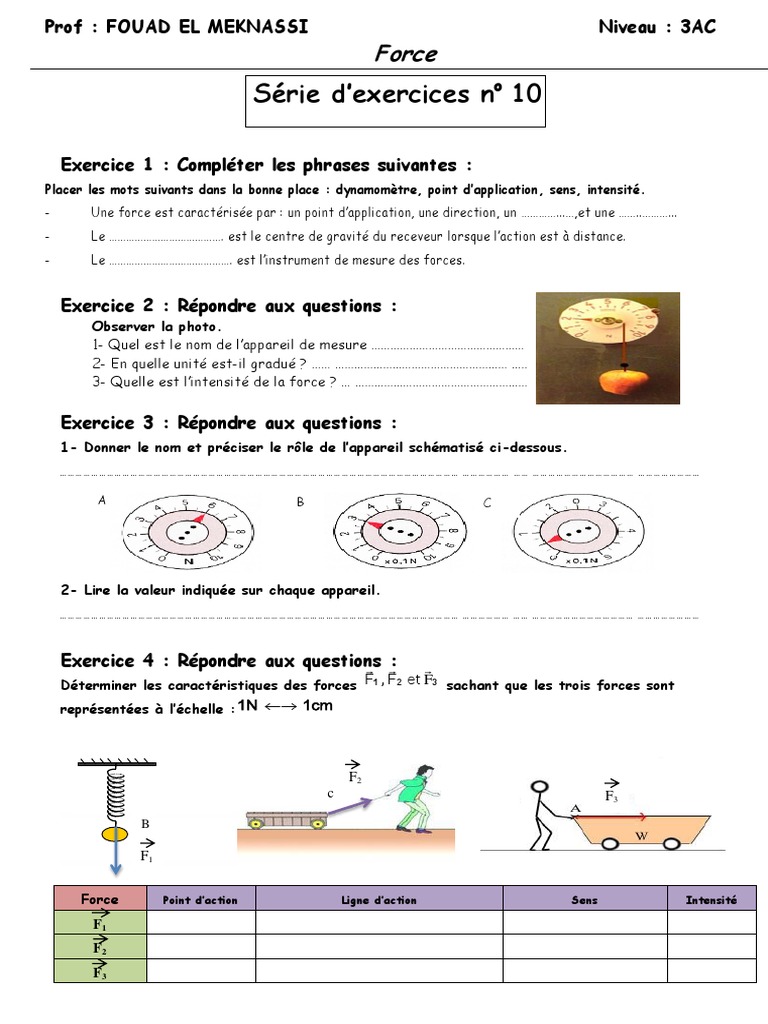Exercices sur les Forces en Physique 3AC | PDF | Métrologie | Sciences ...