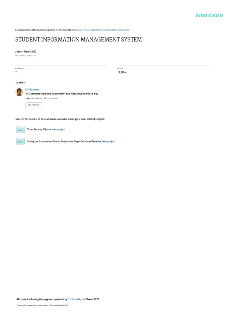 Student Information Management System: March 2022 | PDF | Databases | Information