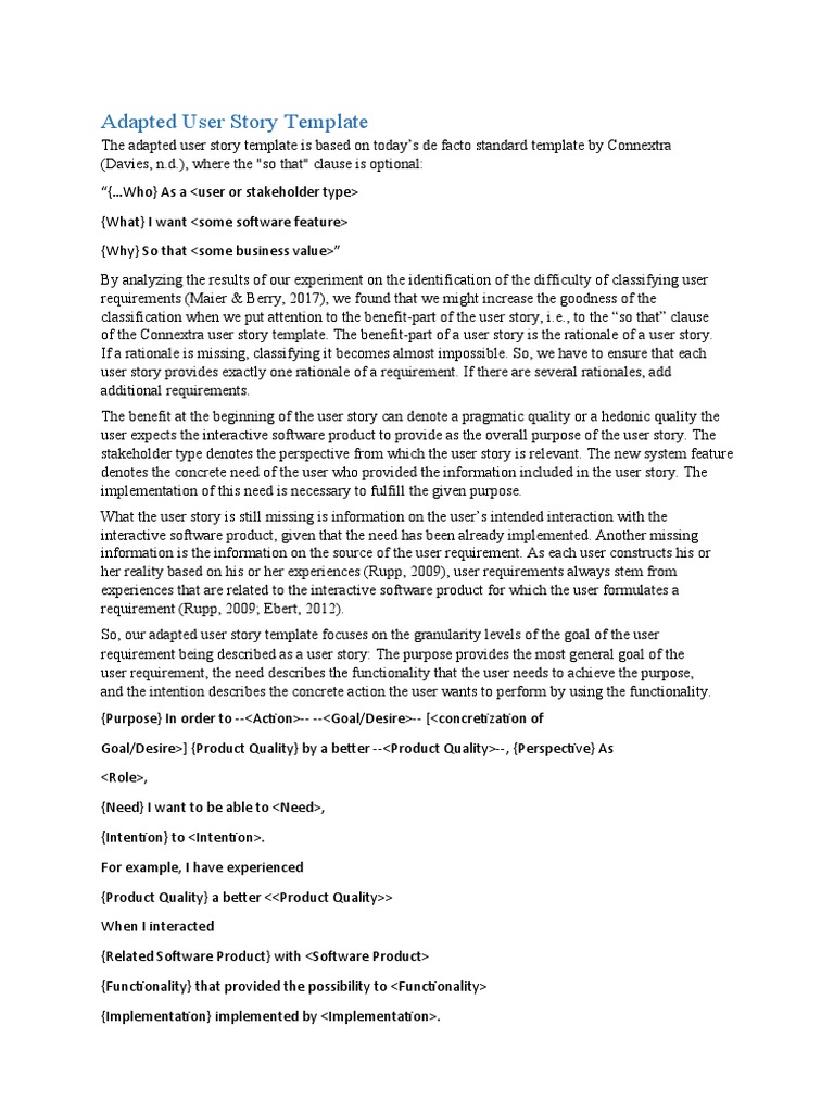 Adapted User Story Template Explained | PDF