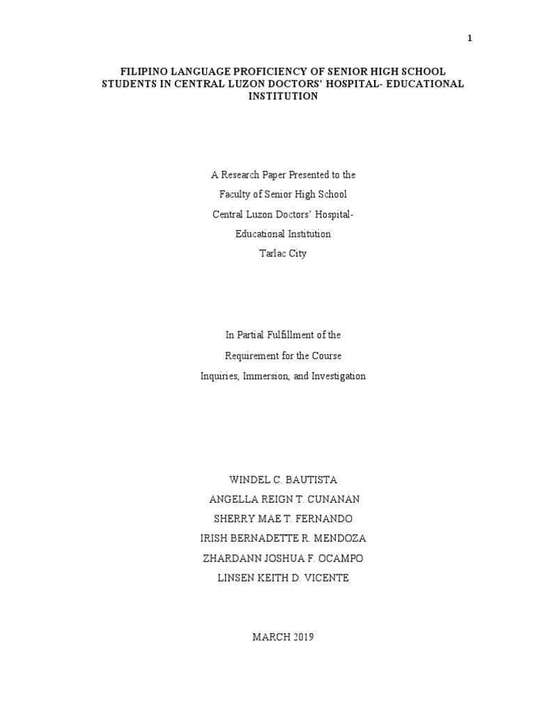 Filipino Language Proficiency of Senior High School Students in Central ...