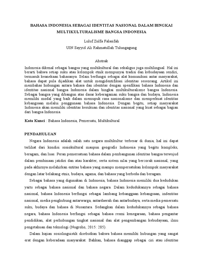 Bahasa Indonesia Sebagai Bahasa Pemersatu Bangsa Dalam Bingkai Multikulturalisme | PDF