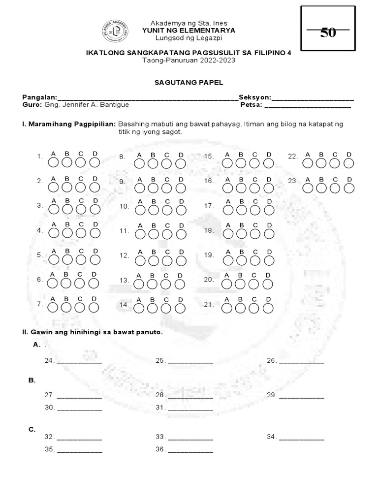 Filipino 4 - SAGUTANG PAPEL (3rd Quarter) | PDF