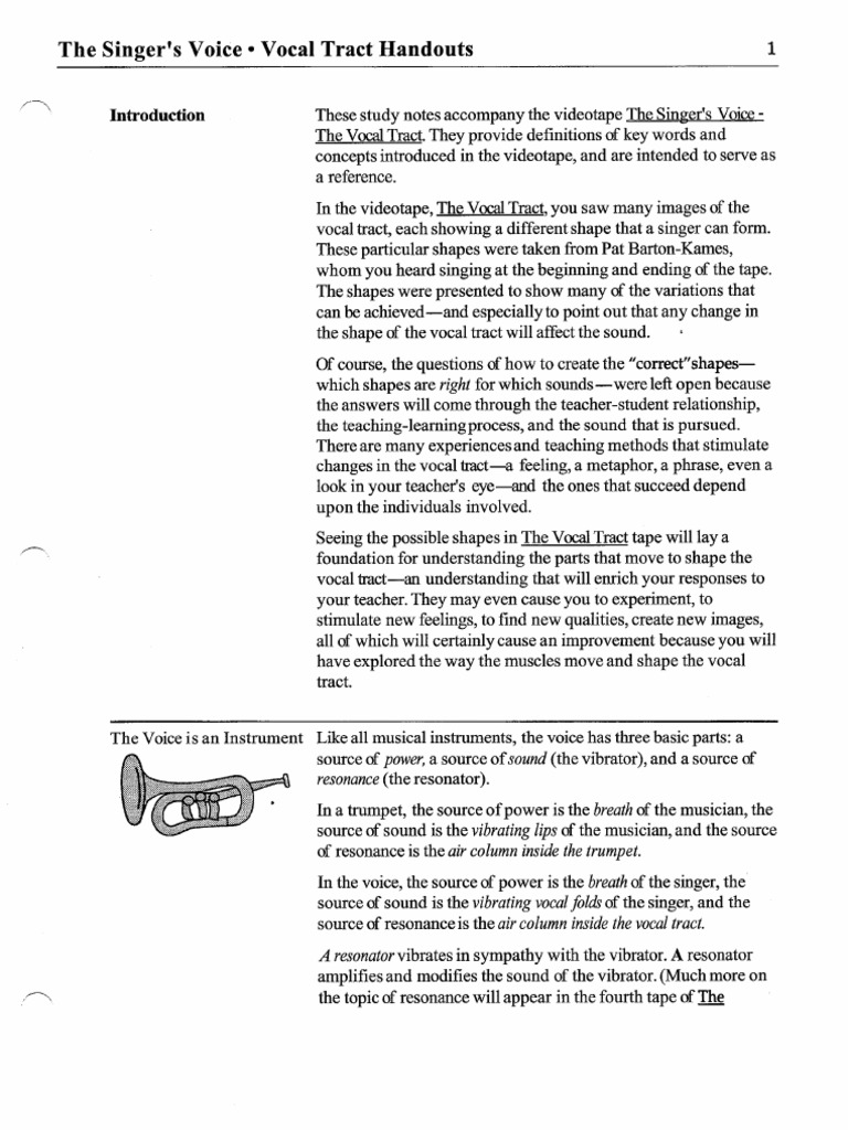 Singers Breath Vocal Tract Resonance Handout Pdf