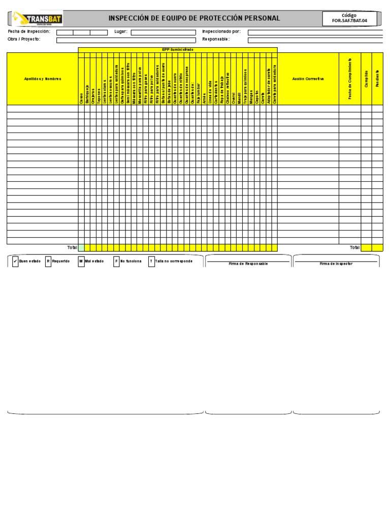FOR - SAF.TBAT.04 Inspeccion de EPP | PDF | Calefacción eléctrica | Seguridad y salud ocupacional