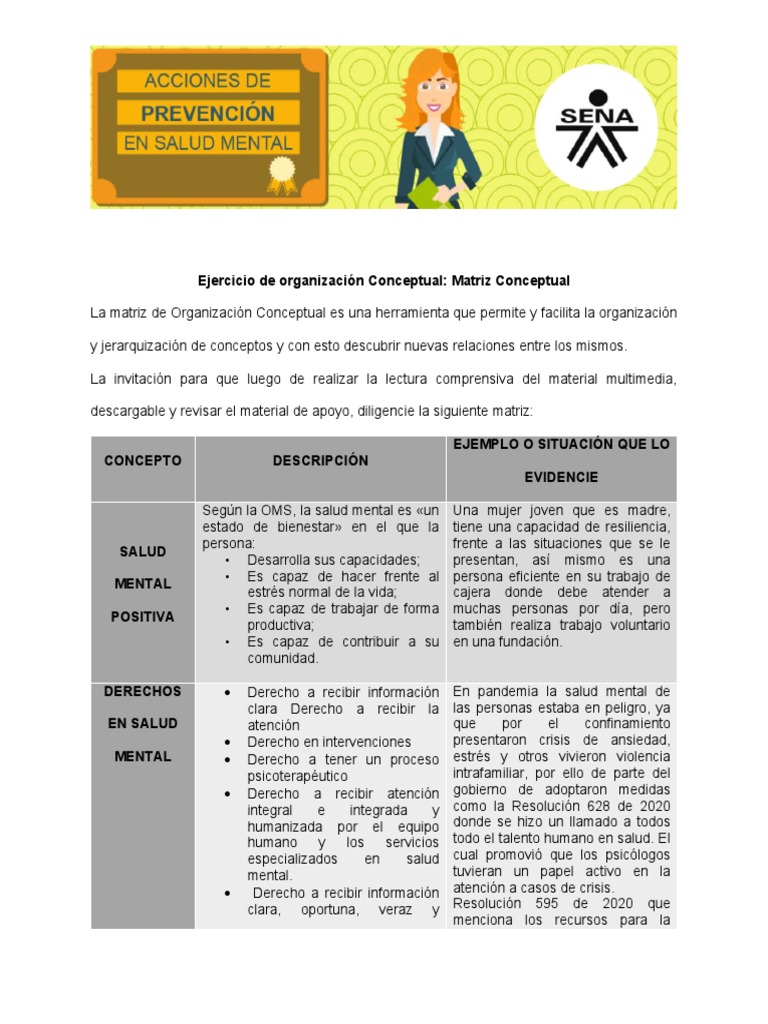 Ejercicio de Organización Conceptual: Matriz Conceptual | PDF | Salud ...