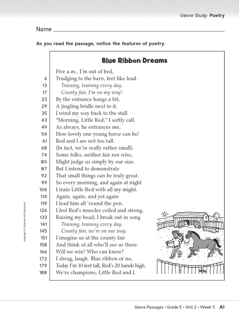 Blue Ribbon Dreams: As You Read The Passage, Notice The Features of ...