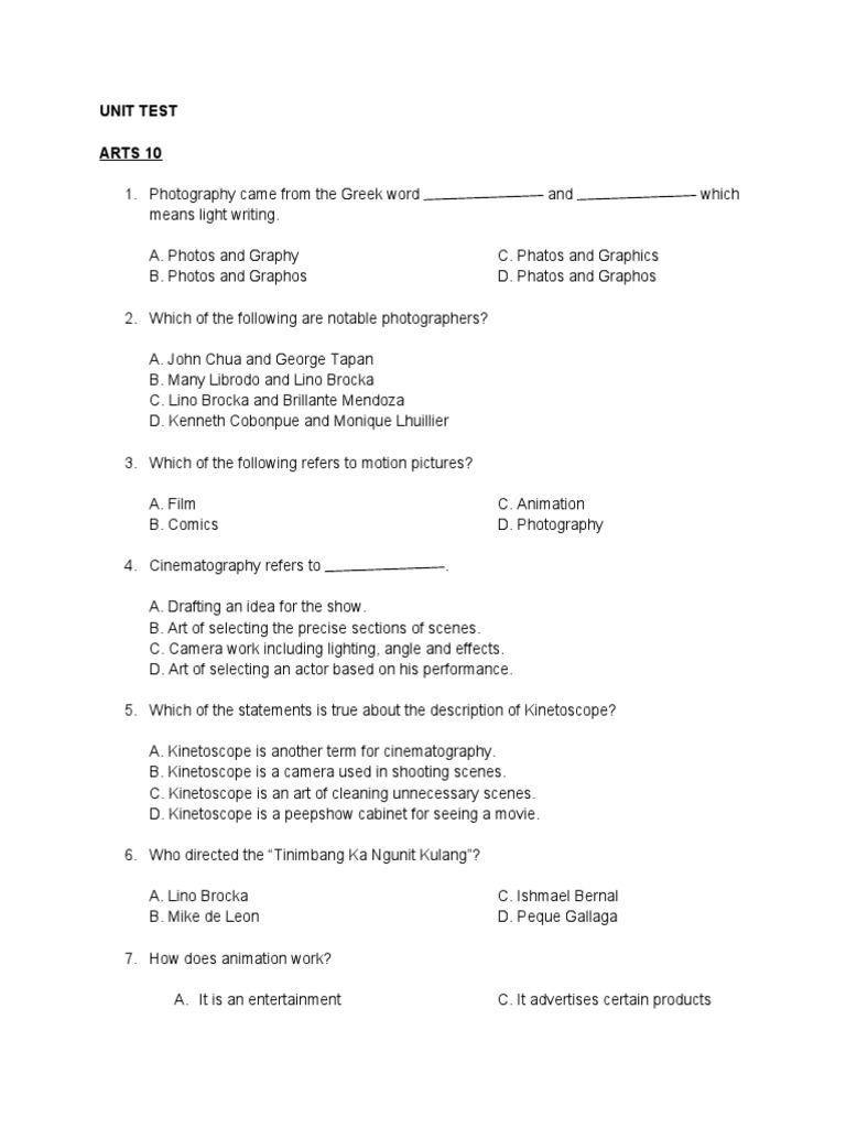 Test Items Arts | PDF | Cinematography
