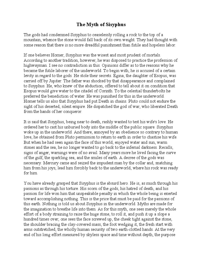 The Myth of Sisyphus - Camus | PDF | Hades | Religion And Belief