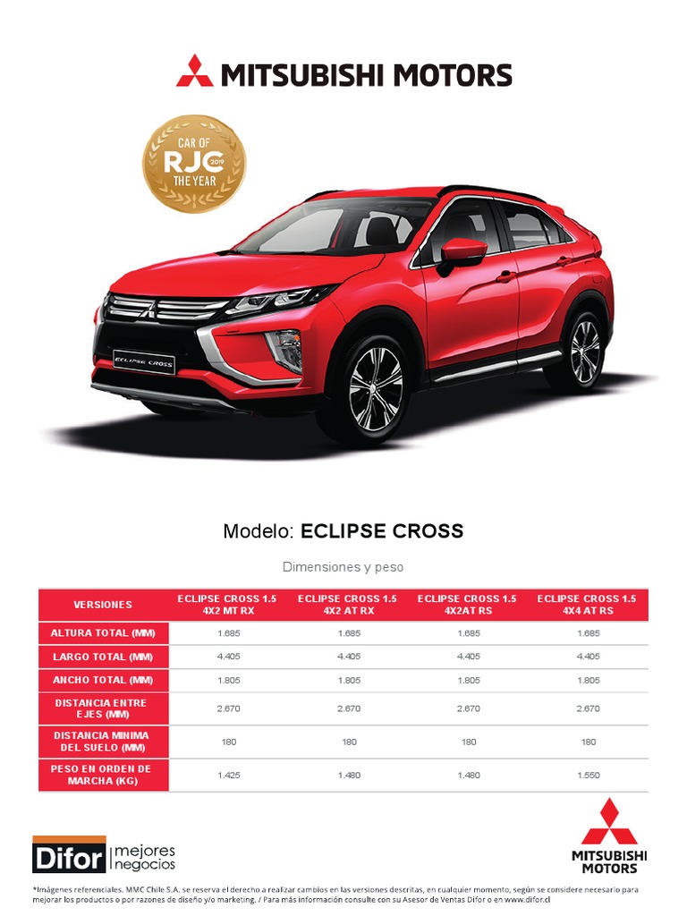 Ficha Tecnica Mitsubishi Eclipse Cross | PDF | Tracción en las cuatro ruedas | Vehículos con ...