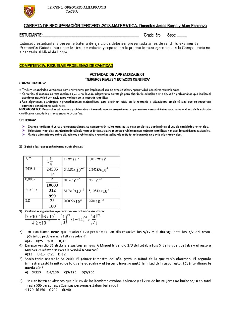 MATEMATICA 3ro - JB | PDF | Ecuaciones | Triángulo