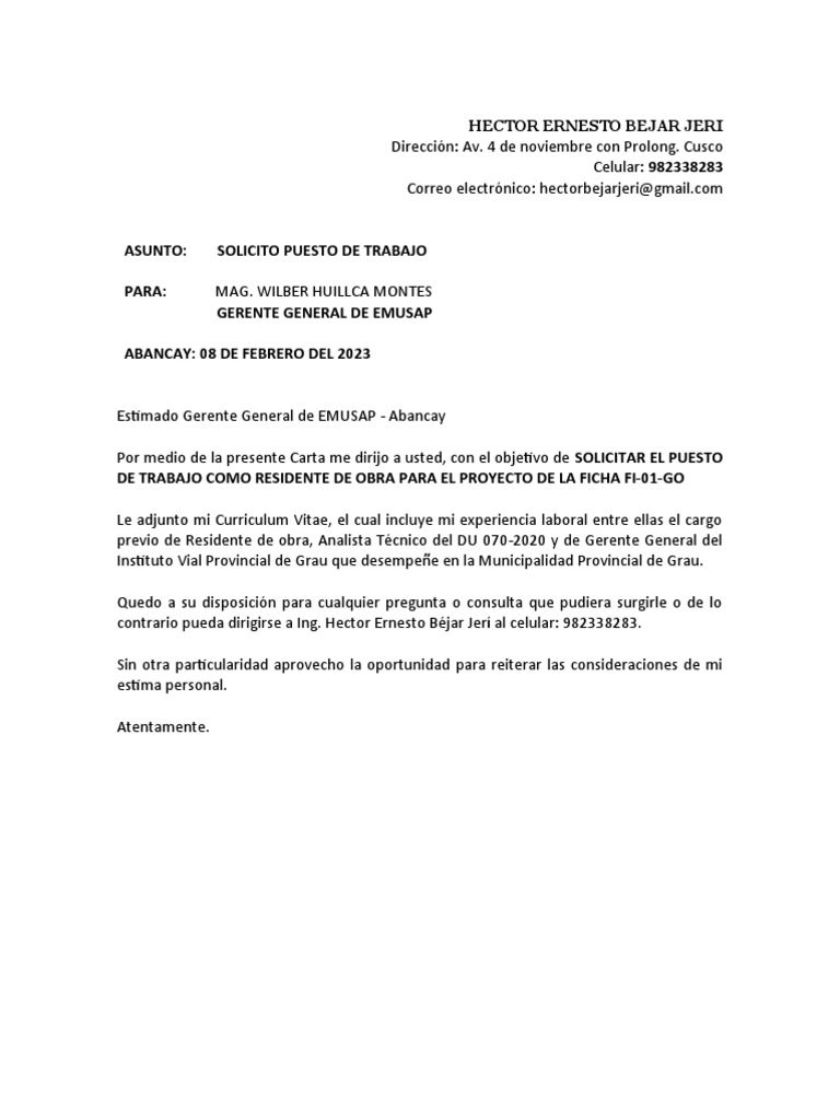Modelo Carta De Postulacion Modelo Carta Ejemplo De Carta Formal ...