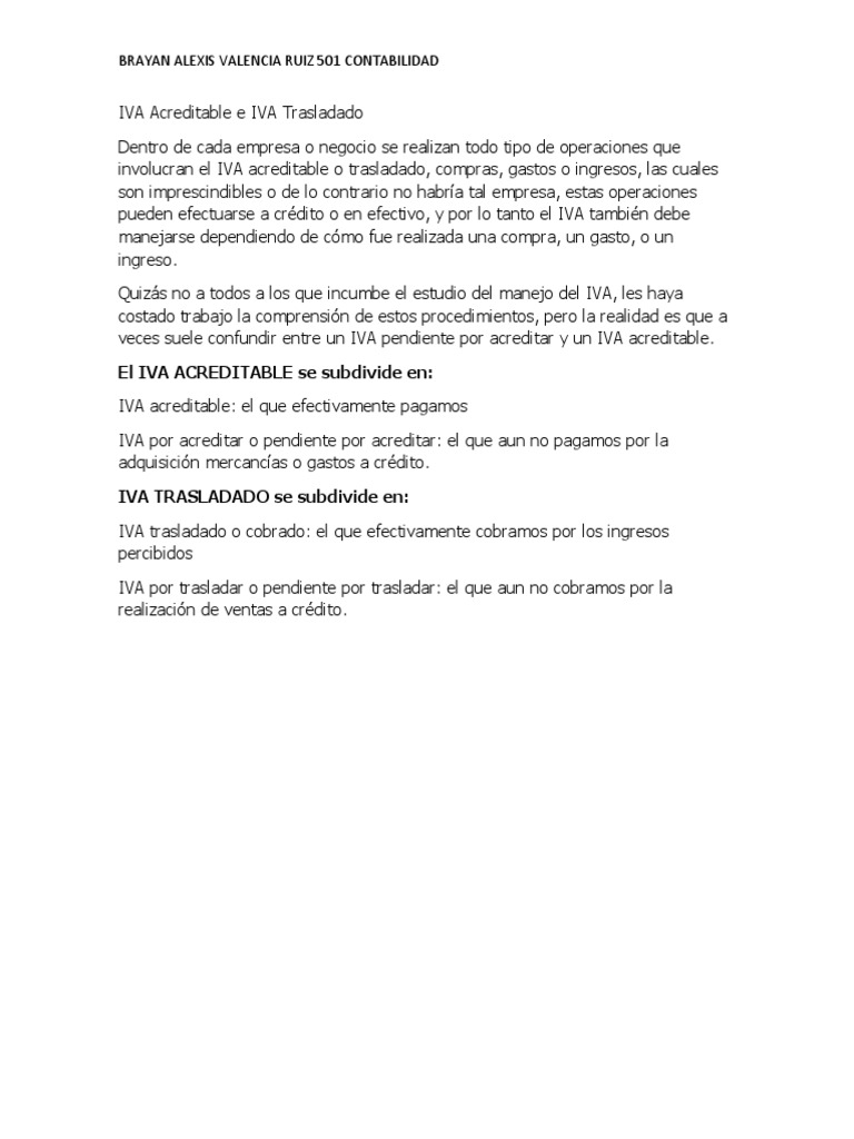 Diferencias entre IVA Acreditable y Trasladado | PDF | Negocios