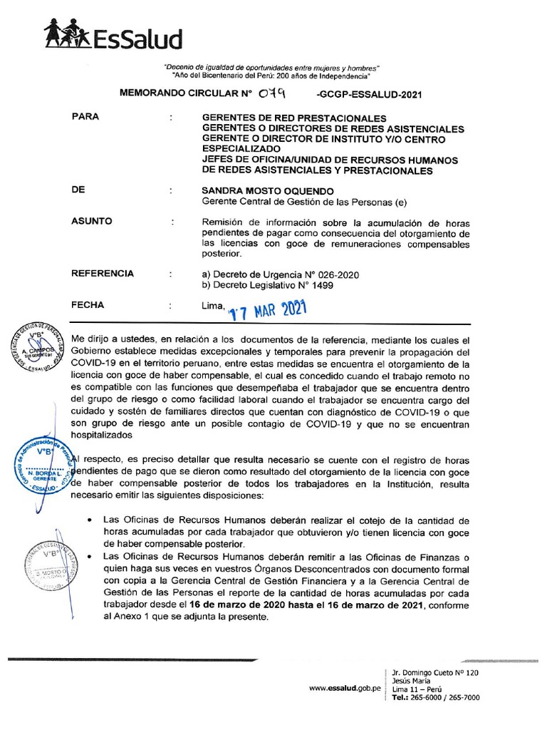 Memo Circular Essalud | PDF