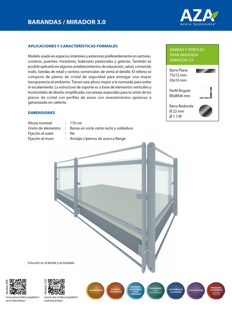 Ficha Barandas Mirador 3.0 | PDF | Acero | Materiales