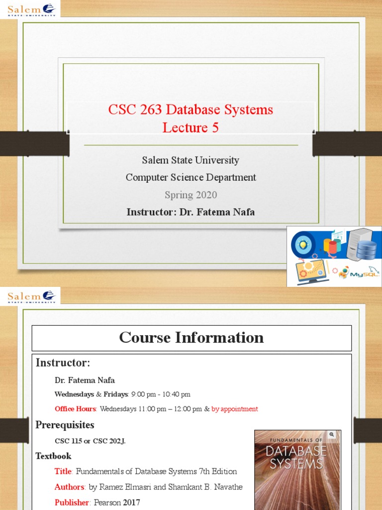 CSC 263 Database Systems: Salem State University Computer Science Department | PDF | Relational ...