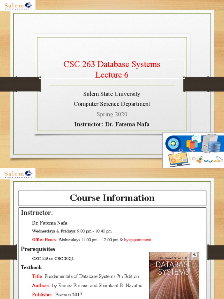 CSC 263 Database Systems: Salem State University Computer Science Department | PDF | Conceptual ...