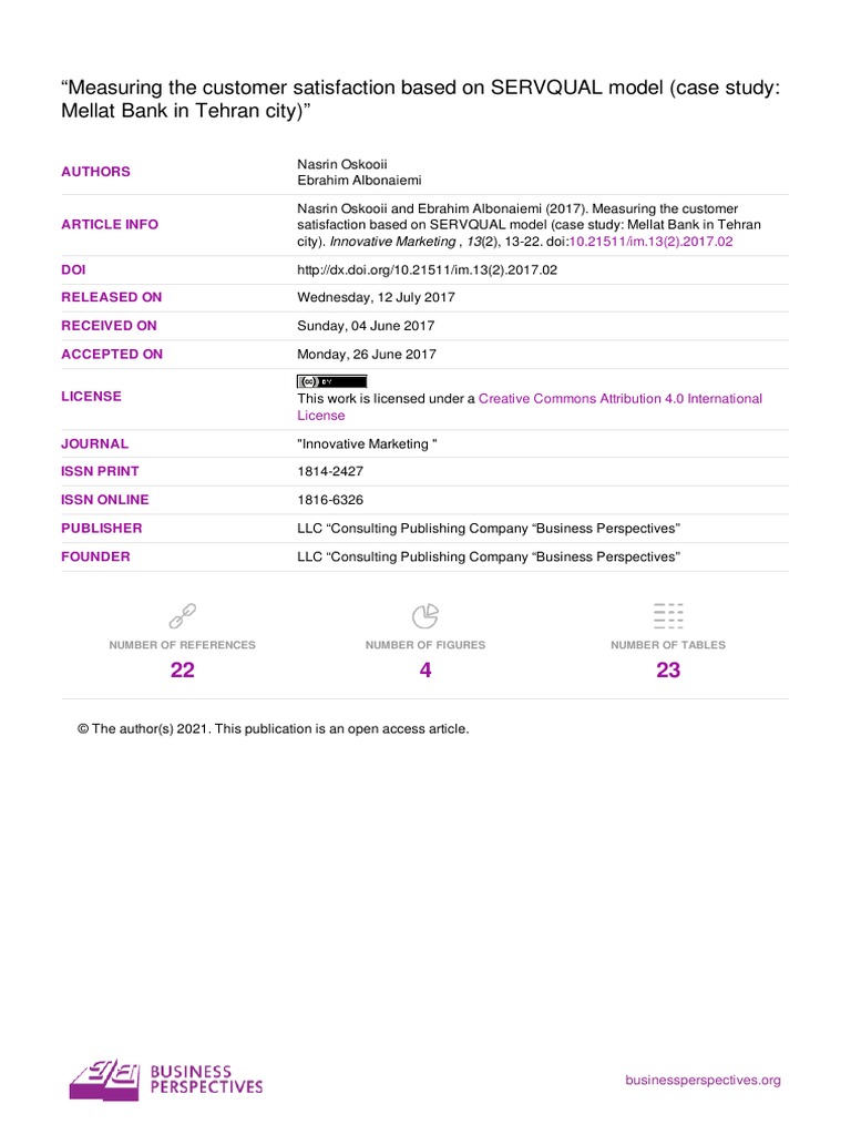 Measuring The Customer Satisfaction Based On SERVQUAL Model (Case Study: Mellat Bank in Tehran ...