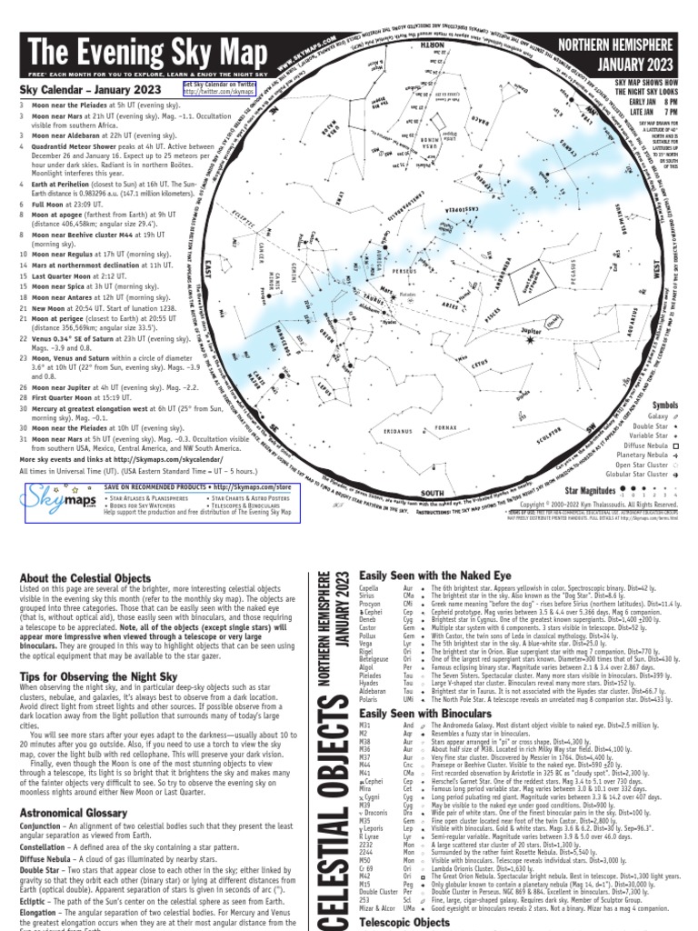 The Evening Sky Map: JANUARY 2023 | PDF | Sky Regions | Stellar Groupings