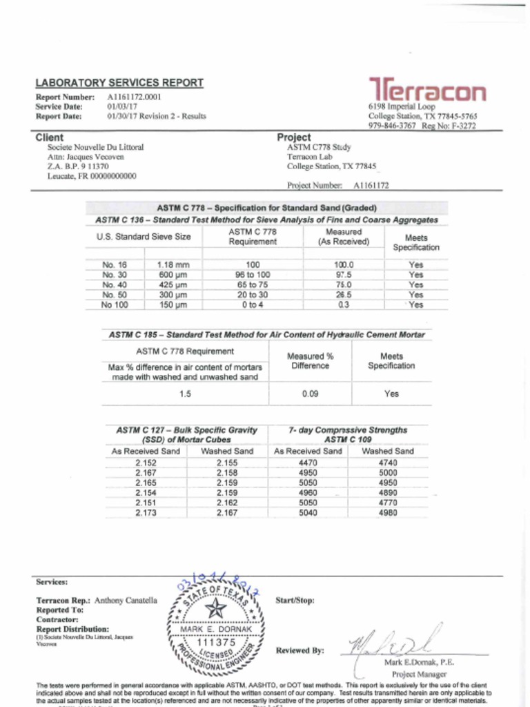 ASTM C778 Graded Type Ottawa Sand Certificat 2017 | PDF