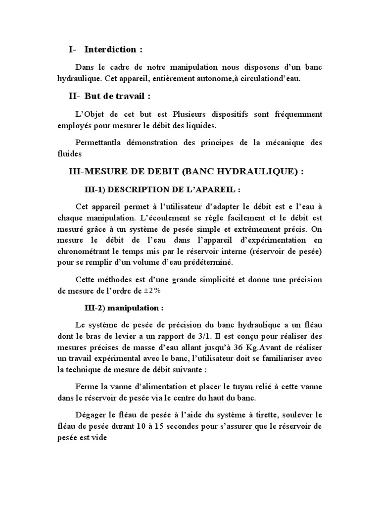 TP 01 MDF | PDF | Hydraulique | Eau