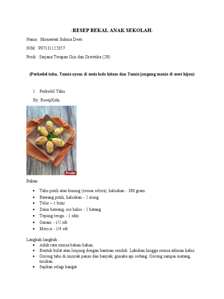 Resep Bekal Anak Sekolah | PDF