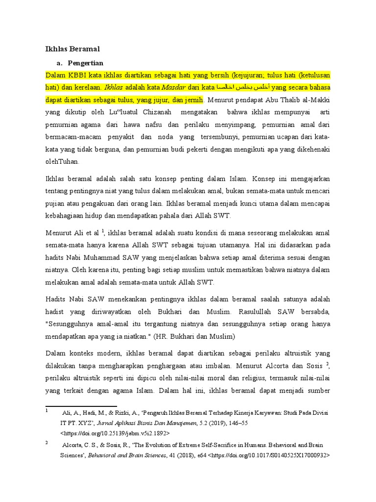 Ikhlas Beramal: A. Pengertian | PDF