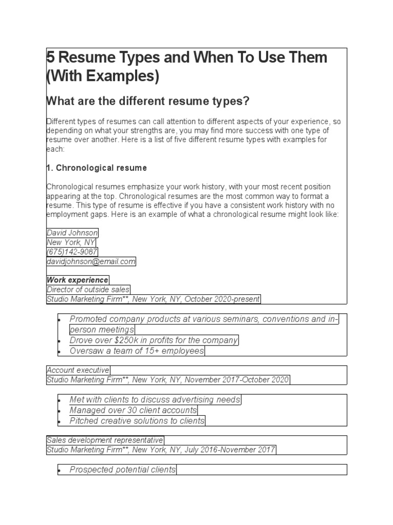 5 Resume Types and When To Use Them | PDF | Résumé | Sales