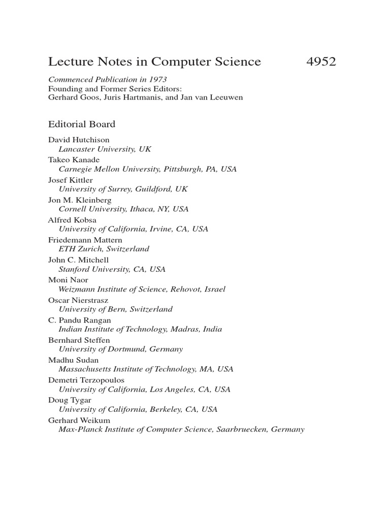 Lecture Notes in Computer Science 4952: Editorial Board | PDF | Domain ...