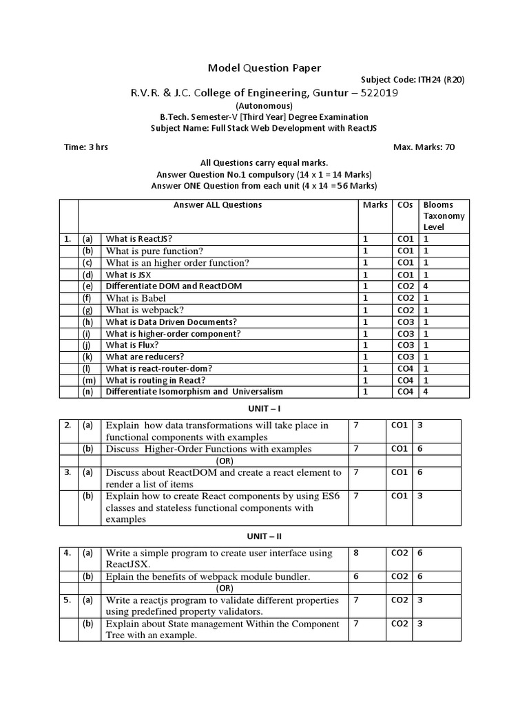 ITH24 ReactJS Modelpaper Moodle | PDF | Computing | Systems Engineering