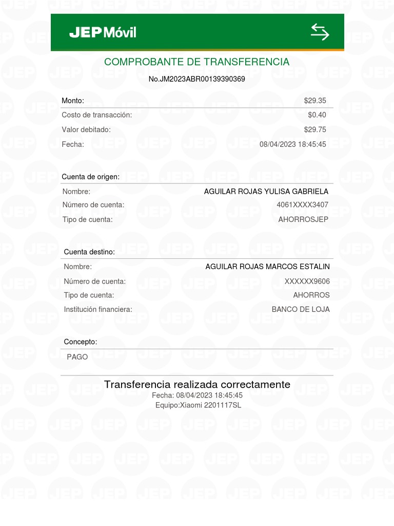 Comprobante de Transferencia | PDF