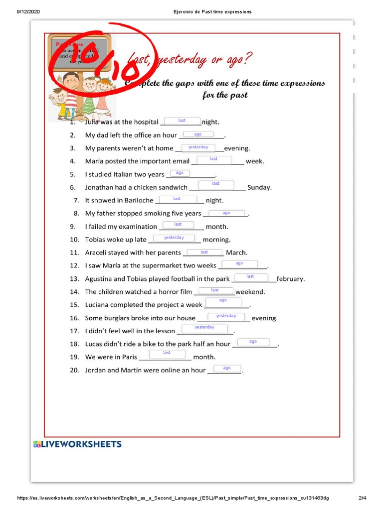 Past Time Expressions Exercise | PDF