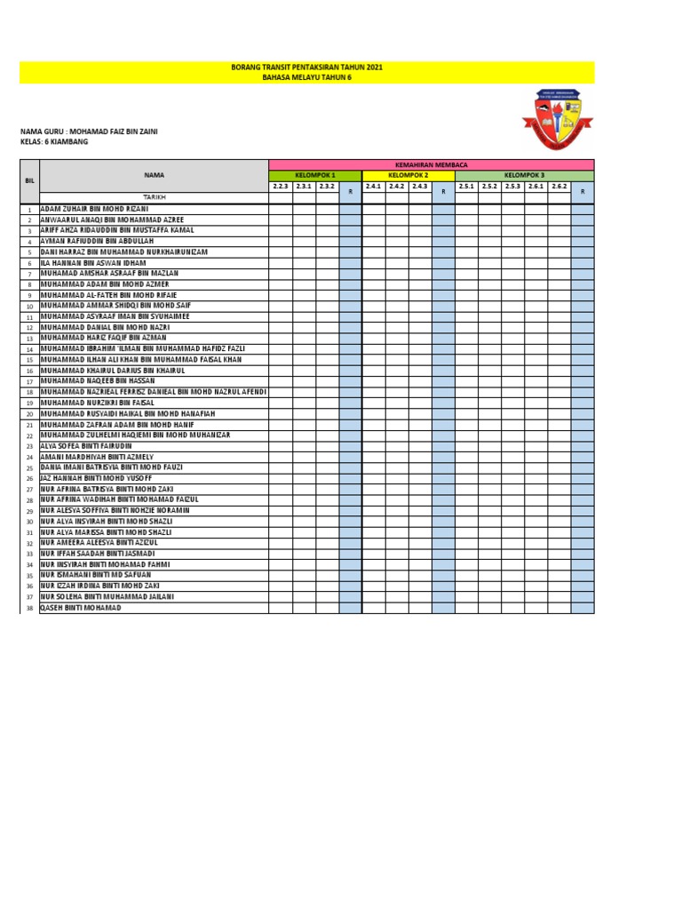 REKOD TRANSIT BM THN 6 (KEMAHIRAN MEMBACA) | PDF