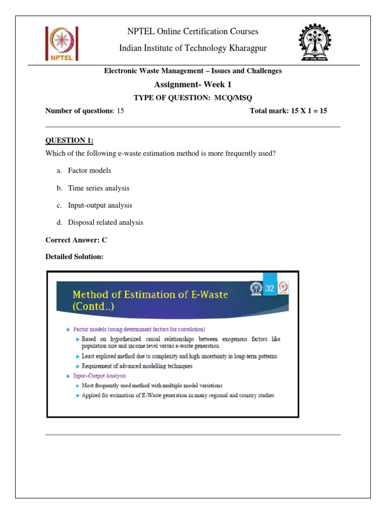Ewaste - Week - 1 - Assignment and Solution | PDF | Electronic Waste ...