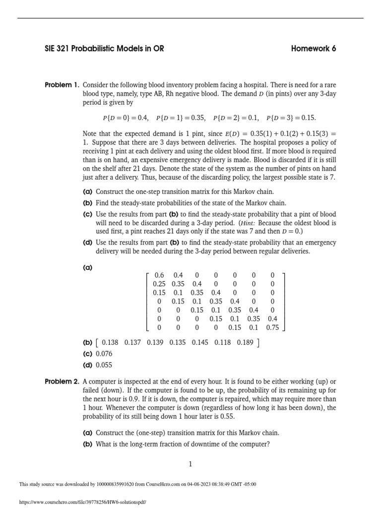 HW6 Solutions PDF | Download Free PDF | Markov Chain | Expected Value