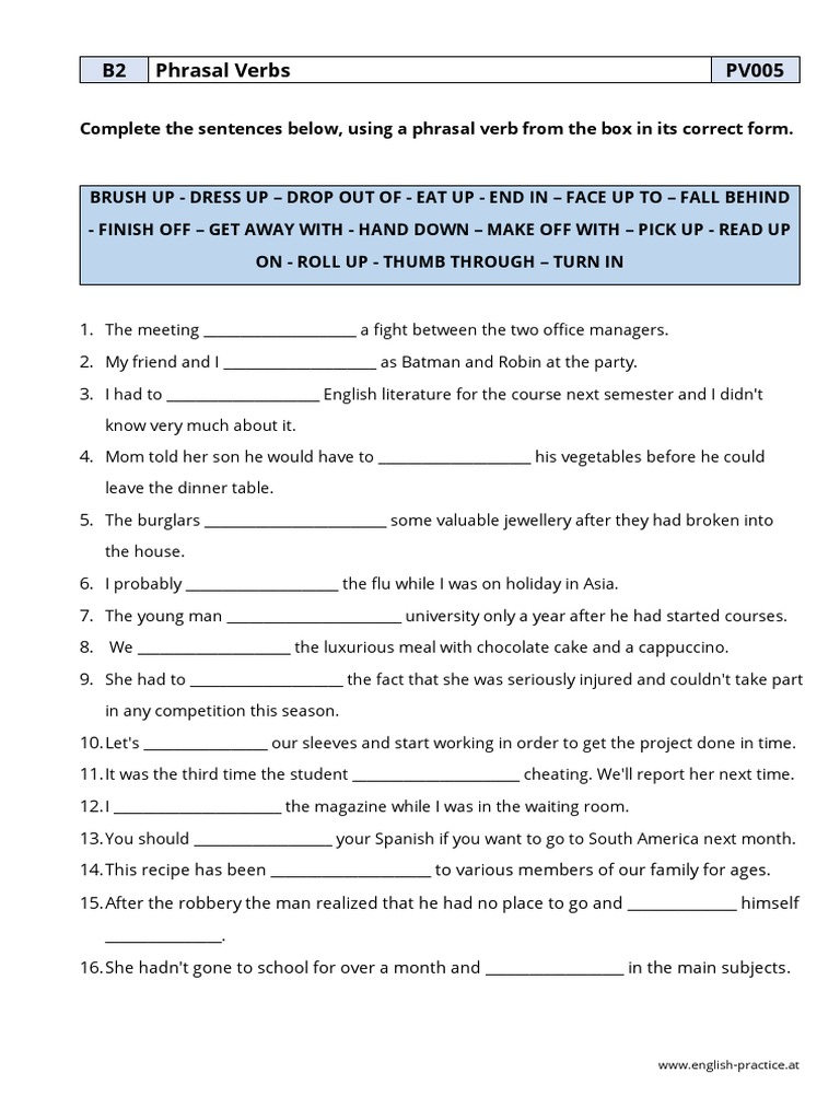 B2 Phrasal Verbs Exercise | PDF