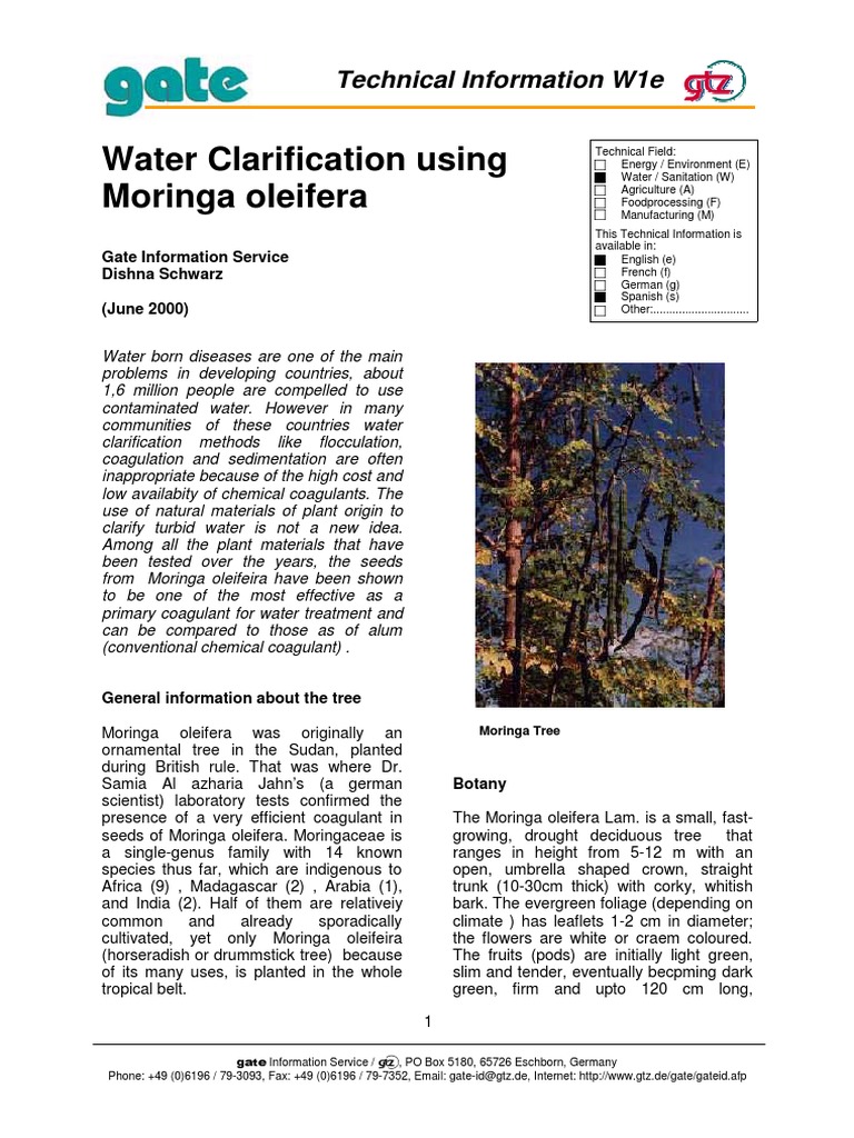 SCHWARTZ 2000 Water Clarification Using Moringa Oleifera | PDF | Water Purification | Chemistry