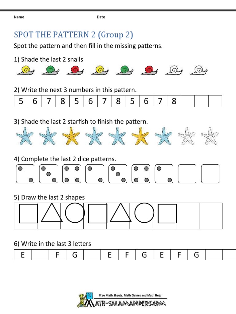 Grade 4 Pattern Completion Worksheet Pdf